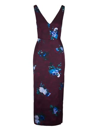 Erdem robe mi-longue &agrave; fleurs - Violet