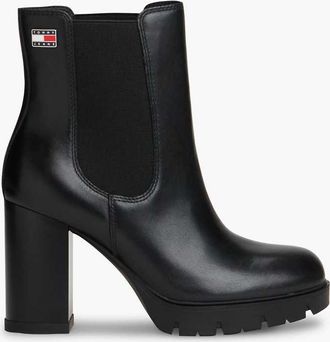 Tommy Jeans bottines Chelsea en cuir &agrave; talon carr&eacute; haut noires