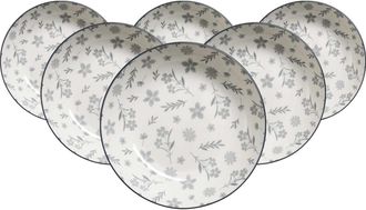 Ritzenhoff & Breker Sendai Blume Dessertteller-Set 6-teilig - 21 cm - Mix & Match Boho-Geschirr in Grau - Elegante Kuchenteller mit modernem Dekor - Porzellan, Sp&uuml;lmaschi