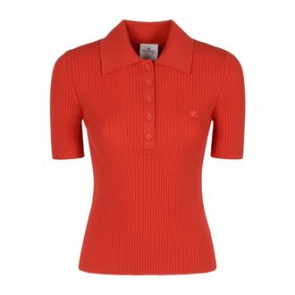 Courrèges Femme, Tops, Rouge, Taille: 40 FR Polo en maille côtelée T-shirts et Polos