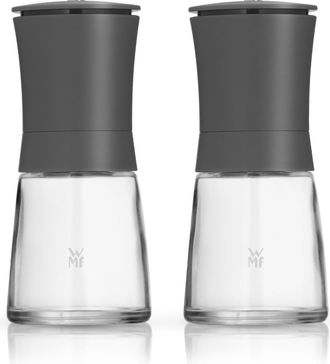 WMF Trend M&uuml;hlenset 2tlg, Salz- und Pfefferm&uuml;hle unbef&uuml;llt, Glasbeh&auml;lter, Keramikmahlwerk, M&uuml;hle f&uuml;r Salz und Pfeffer, Gew&uuml;rze, sp&uuml;lmaschinengeeignet, gra