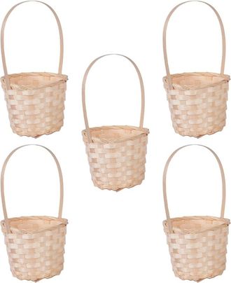 Happyyami 5pcs Rattan Korb Henkel Geschenkkorb Rustikale Blumenvase Landhausstil Hochzeit Party Deko Allzweckkorb Blumen Pflanzen Blumenstrauß 9X17CM