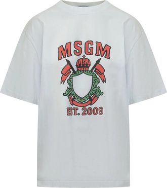 Msgm Bedrucktes T-Shirt - - Tops - Damen - Wei&szlig; - XS