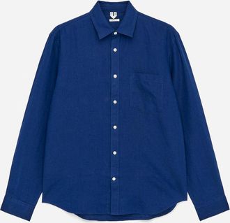 Arket Leinenhemd Mit Normaler Passform -Blau