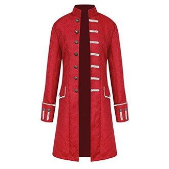 Generic Veste Steampunk pour homme, style vintage, Renaissance, festive, marin, smokings pour homme, costume de samouraï, carnaval, 016p a rouge, L