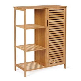 IDMarket Meuble de Rangement Salle de Bain Bambou BEA 3 &eacute;tag&egrave;res avec Placard