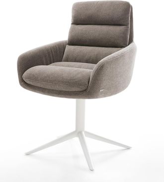 DELIFE Drehstuhl Abelia-Flex mit Armlehnen Strukturstoff Soft Taupe Fu&szlig;kreuz Wei&szlig; 360&deg; drehbar Wippfunktion, Esszimmerst&uuml;hle