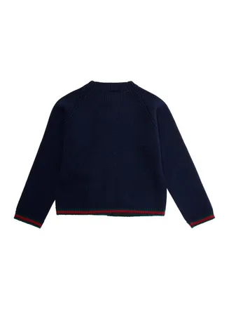 Gucci Unisex Blue Cardigan With Intarsia Design Wool Tops Top