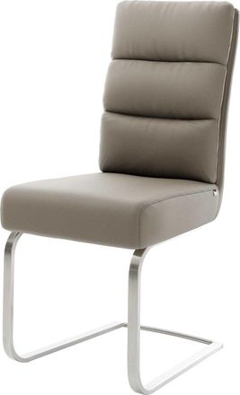 DELIFE Schwingstuhl Pela-Flex Freischwinger flach Edelstahl Echt-Leder Schlamm Taschenfederkern