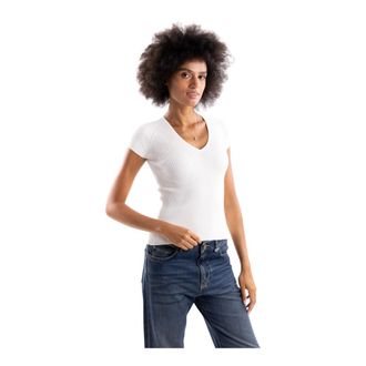Marella Mllvicario Haut en maille &agrave; col en V - Femme - Pulls - Blanc - Taille: 38 FR