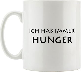 Pixxprint Ich hab immer Hunger viel Essen Tasse, ca. 300ml Fassungsvermögen, Keramik Weiß, Spülmaschinenfest