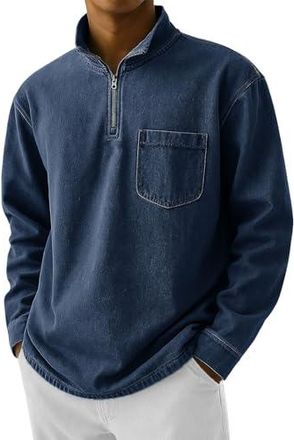 Generic T-shirt &agrave; manches longues pour homme et adulte avec poche, t-shirt de sport &agrave; fermeture &eacute;clair, pull &agrave; revers grande taille, t-shirt d&eacute;contract&eacute; confo