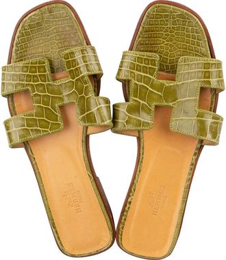 Herm&egrave;s Sandalen - Hermes Green Crocodile Oran Sandals (36) - Gr. ONE_SIZE - in Gr&uuml;n - f&uuml;r Damen