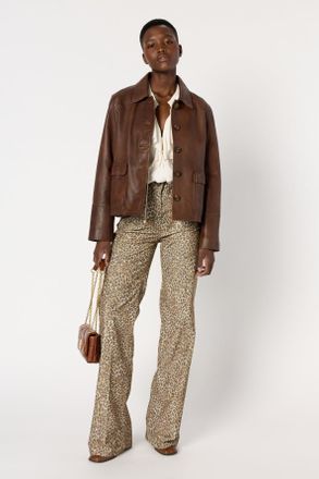 Gerard Darel Pantalon flare en velours l&eacute;opard - ANNA - Marron