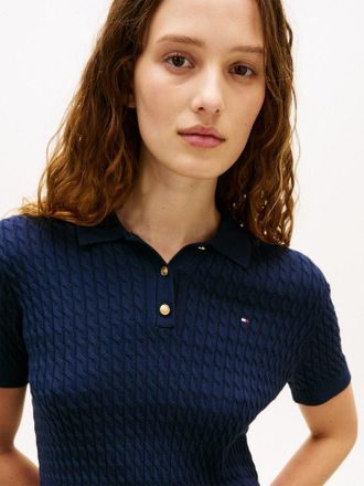 Tommy Hilfiger Poloshirt CO CABLE POLO-NK SS SWEATER mit Zopfmuster, Regular Fit