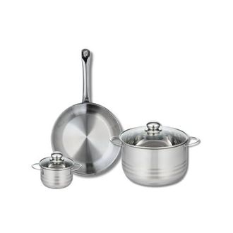 Fackelmann ELO 9869850 Batterie de cuisine 3 pi&egrave;ces, Ensemble de 1 Po&ecirc;le de cuisson 28 cm et 2 faitouts 12 et 24 cm Elo Profi Brillant, inox, induction