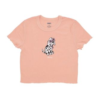 Obey Femme, Tops, Rose, Taille: 40 FR Dalmation Eyes Cropped Tee Peach Sand