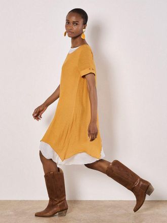 Apricot Minikleid Schimmerndes Lagenkleid (1-tlg) mit Umgeschlag&auml;rmeln