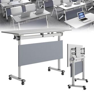 Generic B&uuml;rom&ouml;bel, Moderner Wei&szlig;er Quadratischer Konferenztisch mit Rollen, Fahrbarer Schreibtisch f&uuml;r Besprechungsr&auml;ume Oder Seminare Im Sitzungssaal