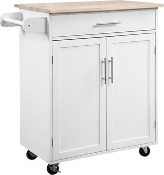 HOMCOM Desserte de Cuisine sur roulettes Chariot de Service Ilot de Cuisine avec tiroir de Placard et Porte-torchons - 83l x 45P x 91,5H cm Blanc