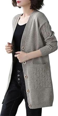 Generic Cardigan dhiver vintage r&eacute;tro tricot&eacute; avec col en V et poches unies pour femme, camel, Taille XS