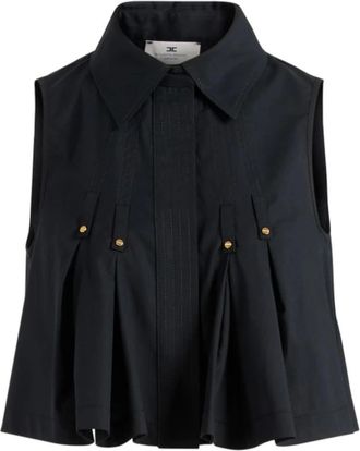 Elisabetta Franchi Femme, Blouses et Chemises, Noir, Taille: 42 FR Chemise sans manches en popeline de coton