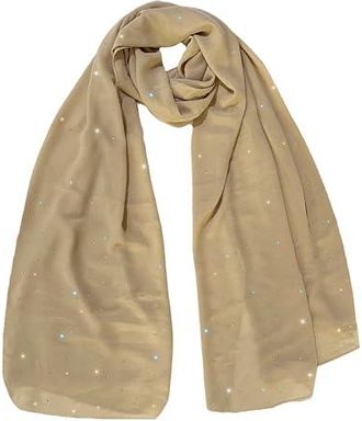 Lina & Lily Foulard Hijab Femme en Mousseline de Soie avec Strass Scintillante (Beige)