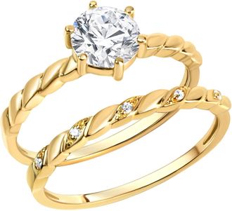 Zeeme Silber Ring Silber 925 vergoldet mit Zirkonia wei&szlig;