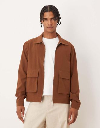 Brave Soul Blouson Harrington &agrave; poches plaqu&eacute;es - Fauve-Brown