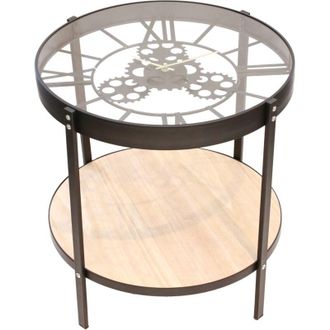 The Home Deco Factory The Home Deco Factory - Table basse avec horloge 50,5x51 cm noir et naturel