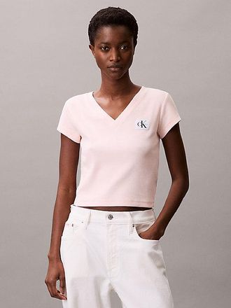 Calvin Klein T-shirt Mit V-ausschnitt Aus Gerippter Baumwolle - Cloud Pink - Damen - XXL