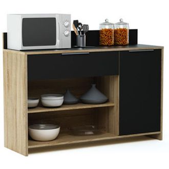 PEGANE Meuble desserte en bois 1 porte, 1 tiroir et 2 niches, L123 x H85 x P40 cm