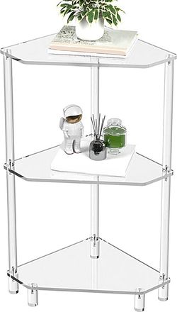 Generic Clear Tisch - Sleek 3 -Tier Acryl Eckregal f&uuml;r kleine R&auml;ume, minimalistisches B&uuml;cherregal Veranstalter | schmales Display Stand Heimtextilien, B&uuml;ro, W