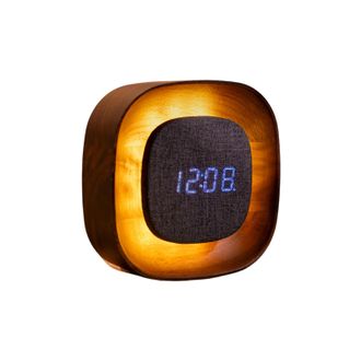 gingko Design LUMOS Wecker - Eckig Walnuss | Holz LED Wecker mit Umgebungslicht | Minimalistische Wiederaufladbare Schreibtisch- oder Nachttischuhr mit Touch