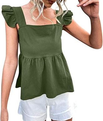 Janly T-shirts imprim&eacute;s D&eacute;contract&eacute; Femmes Haut D&eacute;t&eacute; Avec Col en U Design Couleur Unie Comme T-shirt Court Sans Manches Simple T-shirt Noir T-shirts Dr&ocirc;les 