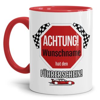 Tassendruck Tasse zum F&uuml;hrerschein mit Name Personalisieren - Achtung! Name hat den F&uuml;hrerschein! - Tassen Bedrucken, F&uuml;hrerscheinpr&uuml;fung bestanden | Personalisie