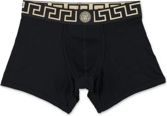 Versace Homme, Sous-v&ecirc;tements, Noir, Taille: M Greca Border Long Trunks 2-Pack