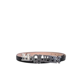 Alexander McQueen Schwarzer Lederg&uuml;rtel mit Logo-Plakette - - Accessories - Herren - Schwarzk - 90 CM
