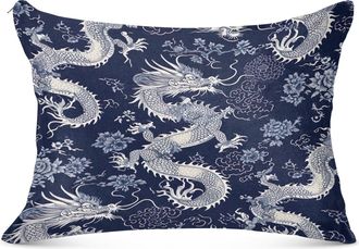 Generic Kissenhülle Chinesischer Drache Blau Verstecktem Reißverschluss Cushion Cover Atmungsaktive Kissenbezüg Für Car Livingroom Birthday S
