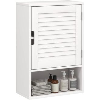 HOMCOM Armoire murale de salle de bain - HOMCOM - porte &agrave; fermeture douce, &eacute;tag&egrave;re r&eacute;glable, compartiment ouvert - MDF - 40x20x60cm - blanc