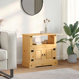 vidaXL Vidaxl - Meuble TV en pin massif cir&eacute; 80x43x78 cm - Style mexicain Corona - 1 armoire et 1 &eacute;tag&egrave;re - Assemblage facile