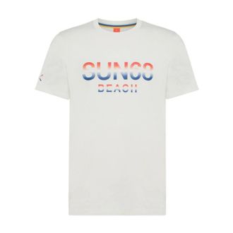 Sun 68 Homme, Tops, Blanc, Taille: M T-shirt à Manches Courtes avec Grand Logo