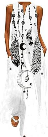 Generic Vente Flash Du Jour Et Soldes,Robe Femme Ete Robe Femme Chic Et Elegant Robe De Plage Col en V Ample Décontractée Robe Grande Taille Sans Manches Impr