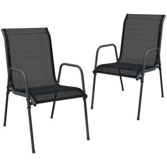 vidaXL Vidaxl - Chaises de jardin lot de 2 Acier et textil&egrave;ne Noir