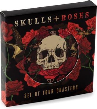 Puckator Lot de 4 sous-Verres en liège - crânes et Roses