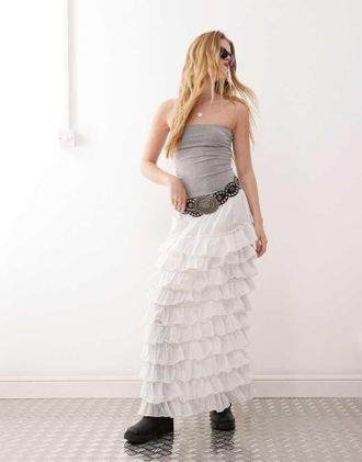 Weekday Jupe longue à ourlet volanté - Blanc