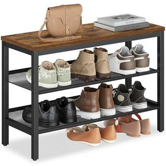 Vasagle Banc &agrave; Chaussures sur 3 Niveaux, &Eacute;tag&egrave;re Monobloc, &Eacute;tag&egrave;re &agrave; Chaussures, avec Bords Sur&eacute;lev&eacute;s, Style Industriel, Montage Facile, 28 x 75 x 50 cm, Marr