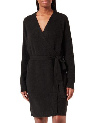 Pieces Damen Pcellen Ls Wrap Knit Dress Noos Bc Qx, Schwarz, 42-44 Große Größen