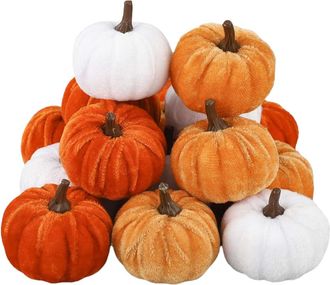 Generic Velvet K&uuml;rbisse - Realistische, mehrfarbige Samt-Schaumstoff-K&uuml;rbisse, k&uuml;nstliche Herbsternte Halloween | K&uuml;chenornament f&uuml;r Outdoor-Bauer der Terrass