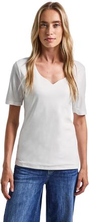 Street One Damen 3227205 T-Shirt mit Herzausschnitt, Off White, 36